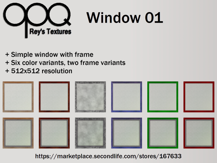 Second Life Marketplace - Rey's Window 01 - Simple window texture with frame